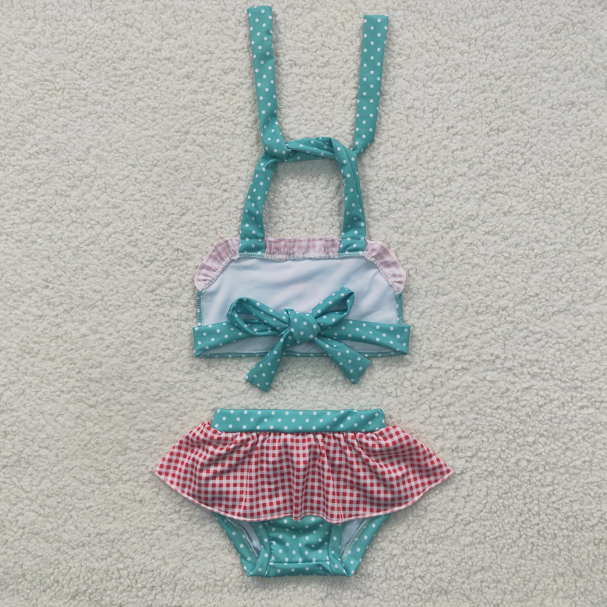 Princess girls summer green dotted swimwear – ZHOHAO05